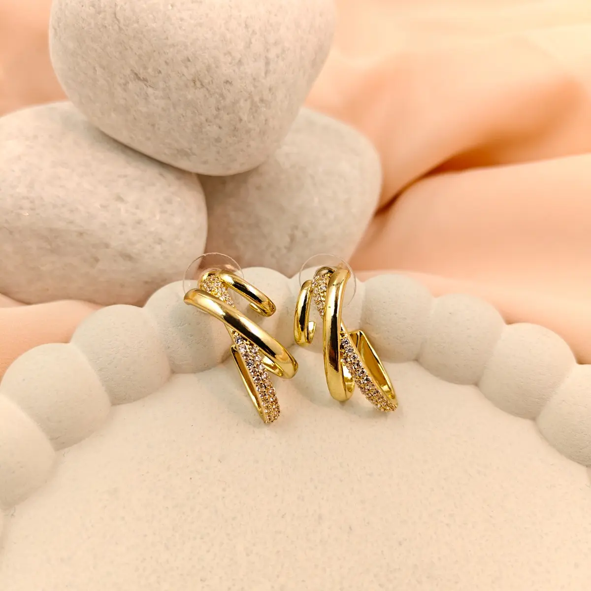 Criss-Cross Pavé Earrings | Anti Tarnish Gold Plated Jewelry